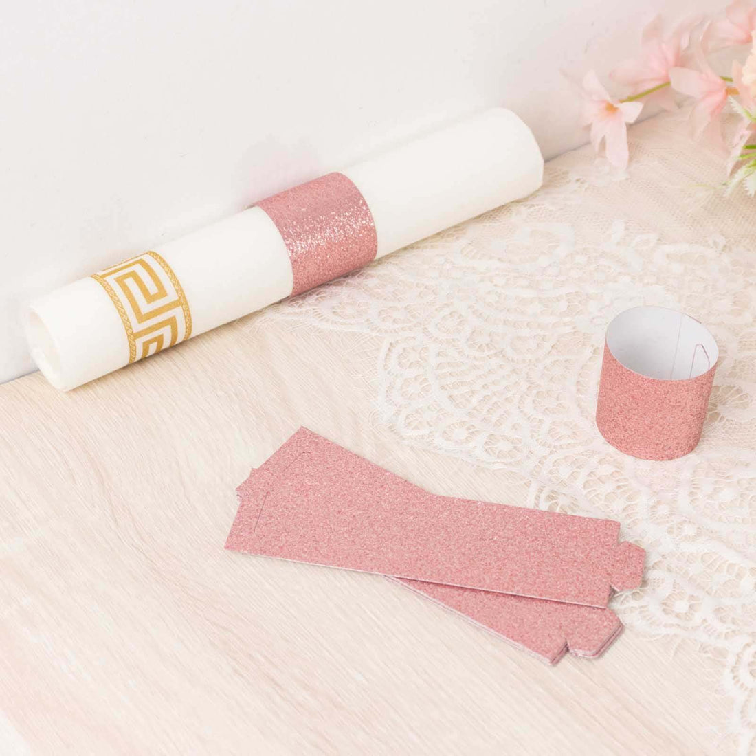 Paper Napkin Rings 1.5" Rose Gold Glitter | eFavormart