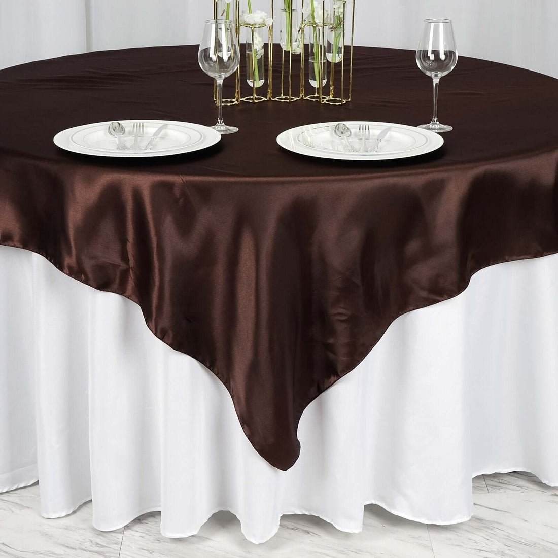 Satin Table Overlay 72"x72" Chocolate | eFavormart