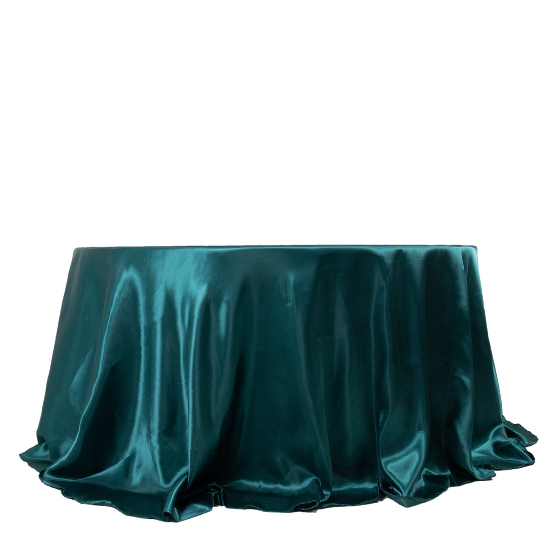 Satin Round Tablecloth 132" Peacock Teal | eFavormart