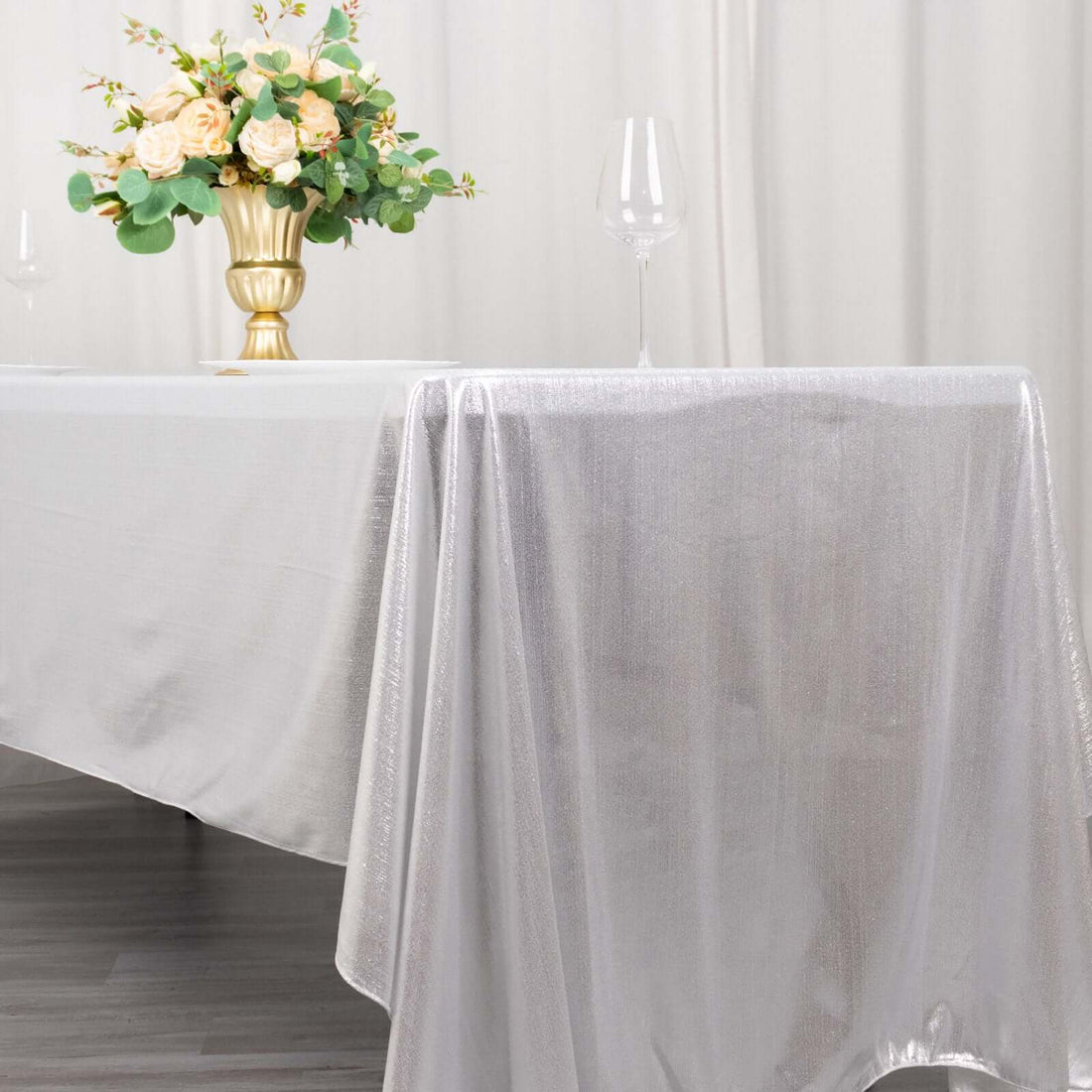 Sequin Dots Tablecloth 60"x126" Silver | eFavormart