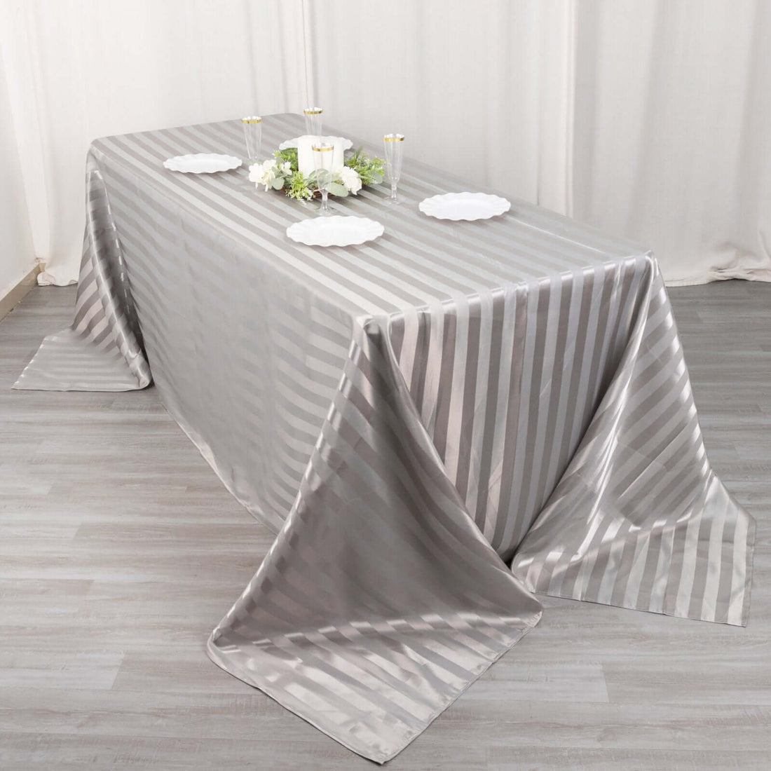 Satin Stripe Tablecloth 90"x132" Silver | eFavormart