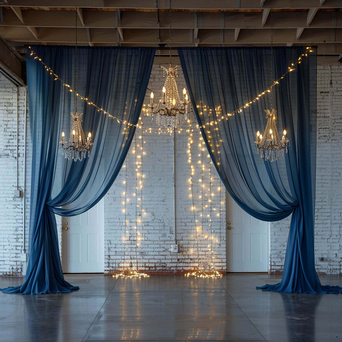 Premium Navy Blue Chiffon Ceiling Drapery | eFavormart