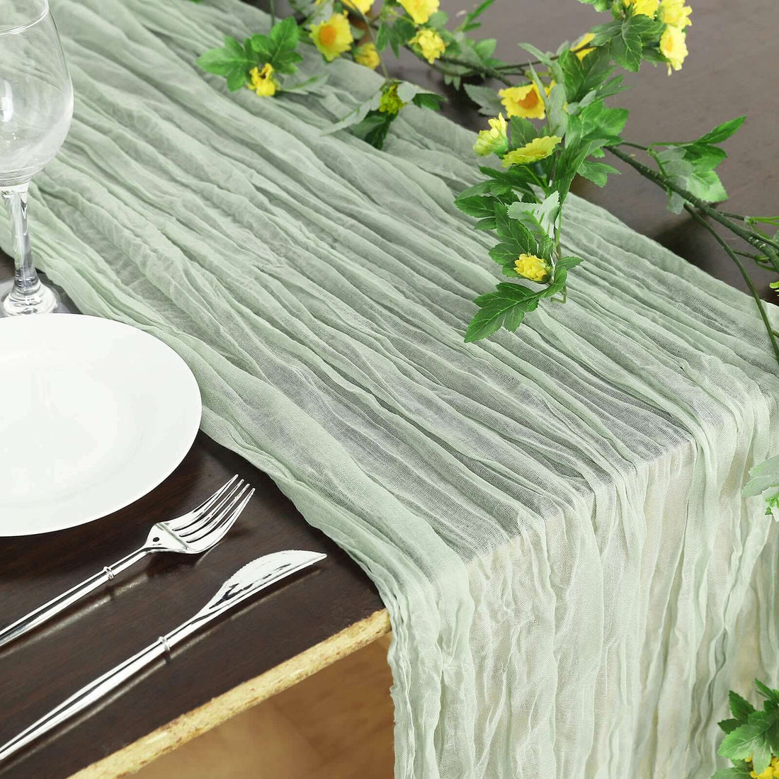 Cheesecloth Table Runner 10ft Sage Green | eFavormart
