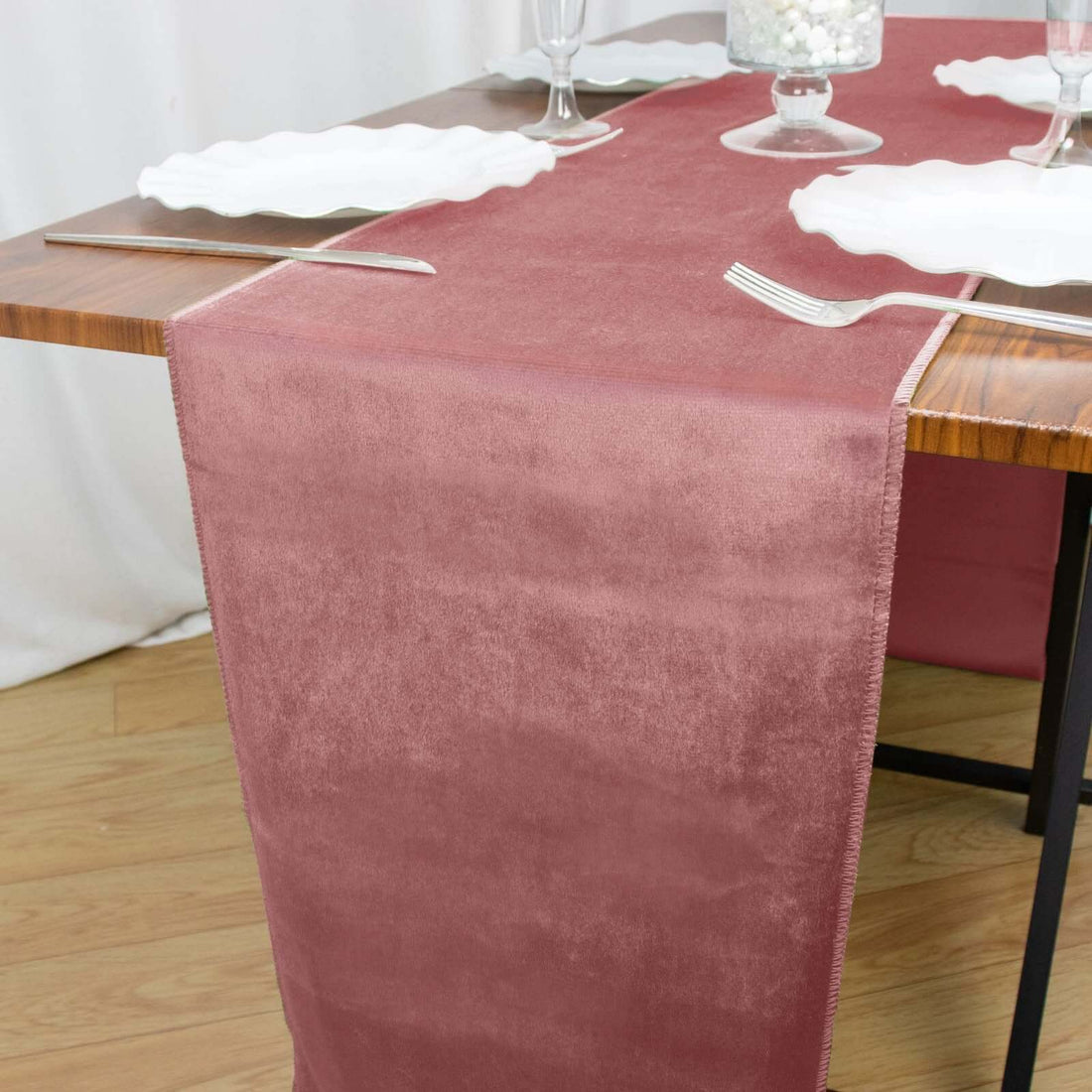 Velvet Table Runner 12"x108" Dusty Rose | eFavormart