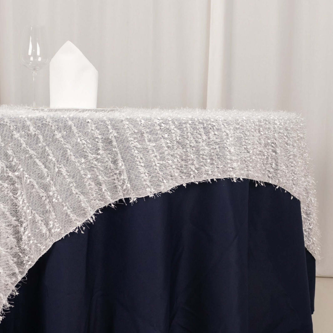 Fringe Shag Table Overlay 72"x72" White | eFavormart