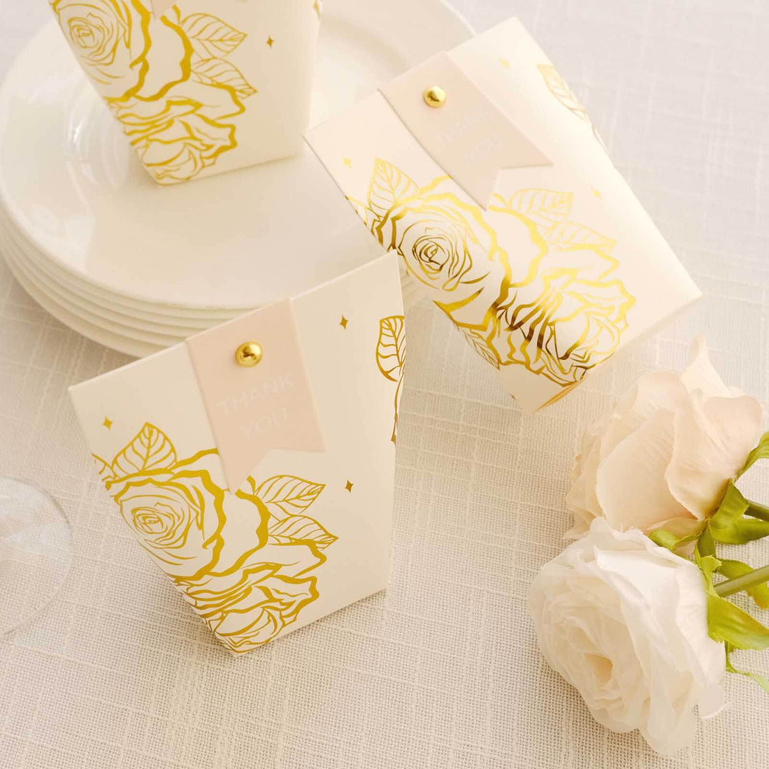 25-Pack White Gold Rose Favor Boxes | eFavormart