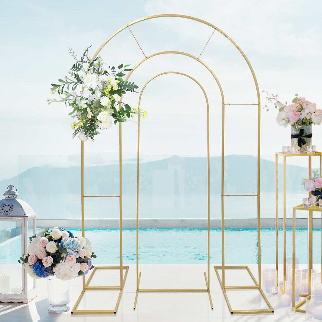 6ft & 8ft Gold Metal Double Arch Backdrop | eFavormart