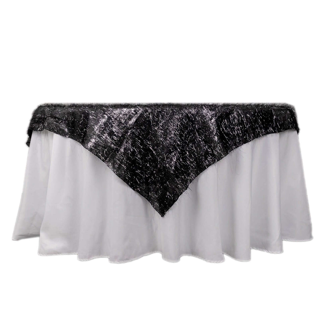 Fringe Tinsel Table Overlay 72"x72" Black | eFavormart