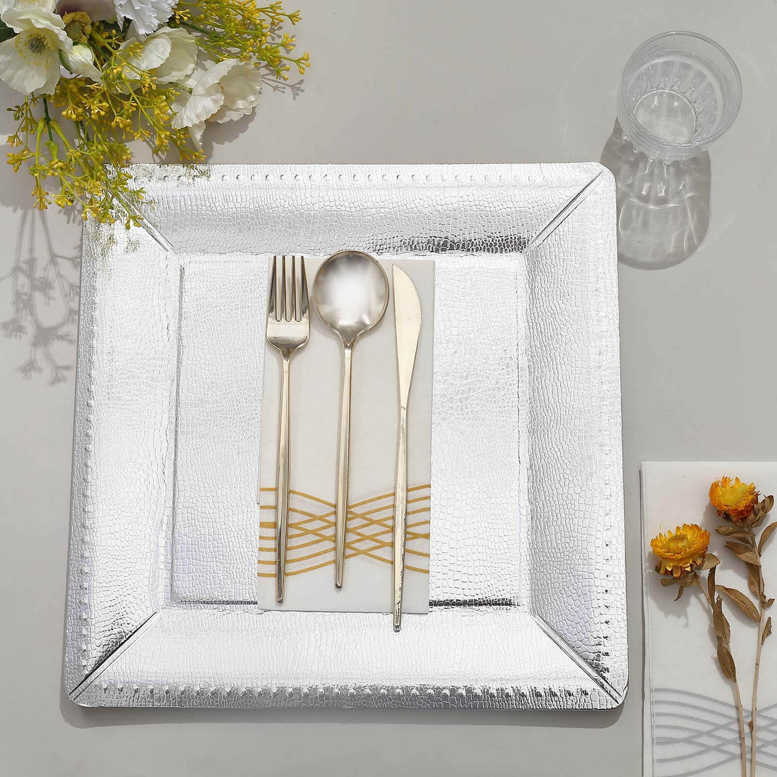 Paper Square Charger Plates 13" Silver | eFavormart