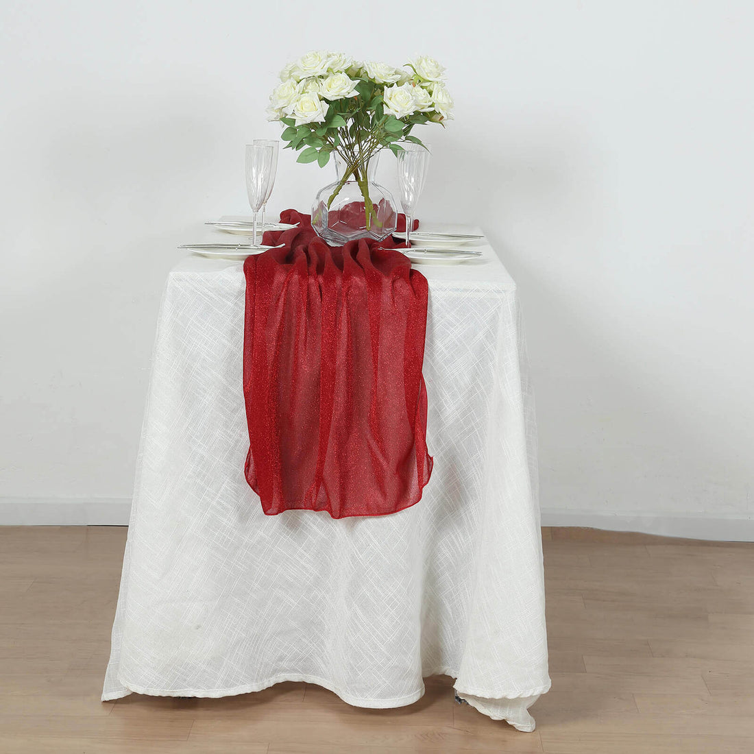 Glitter Gauze Table Runner 27"x120" Red | eFavormart