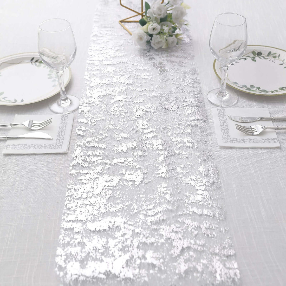 Mesh Polyester Table Runner 108" Silver | eFavormart