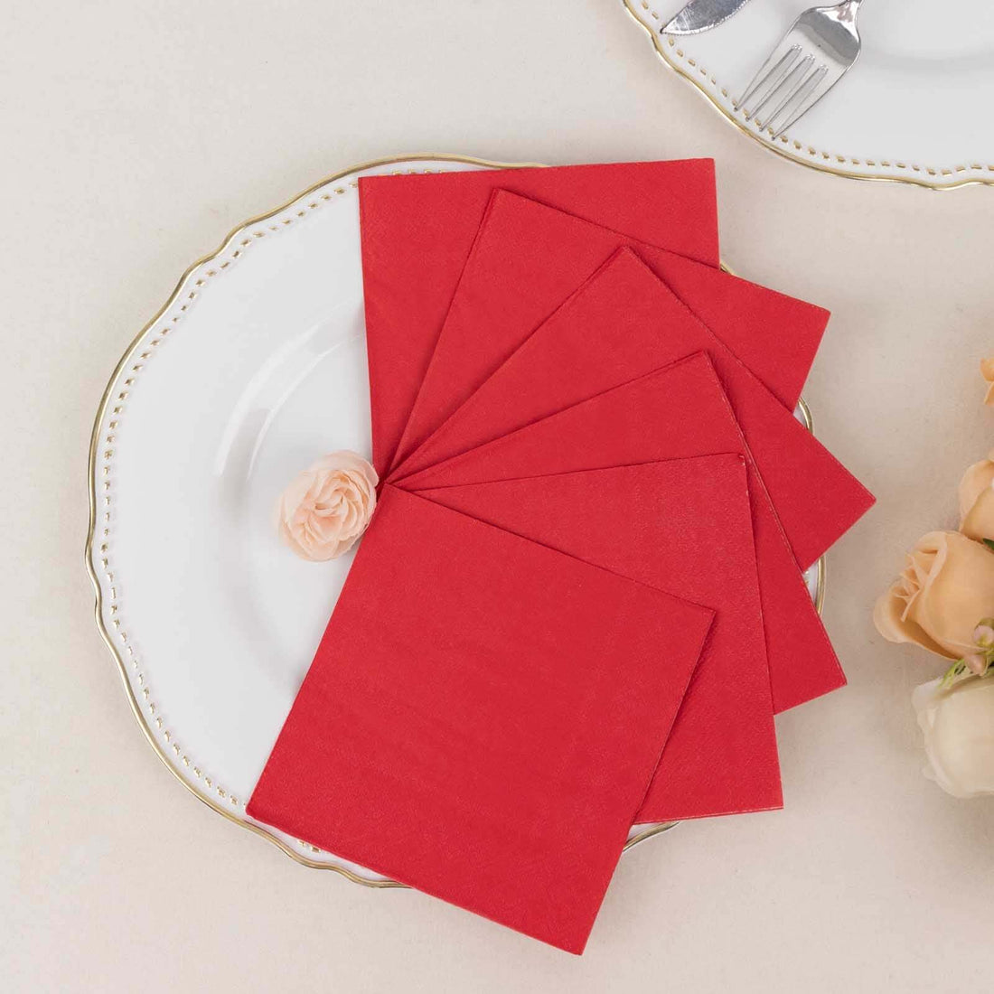 Disposable Paper Beverage Napkins 5"x5" Red | eFavormart