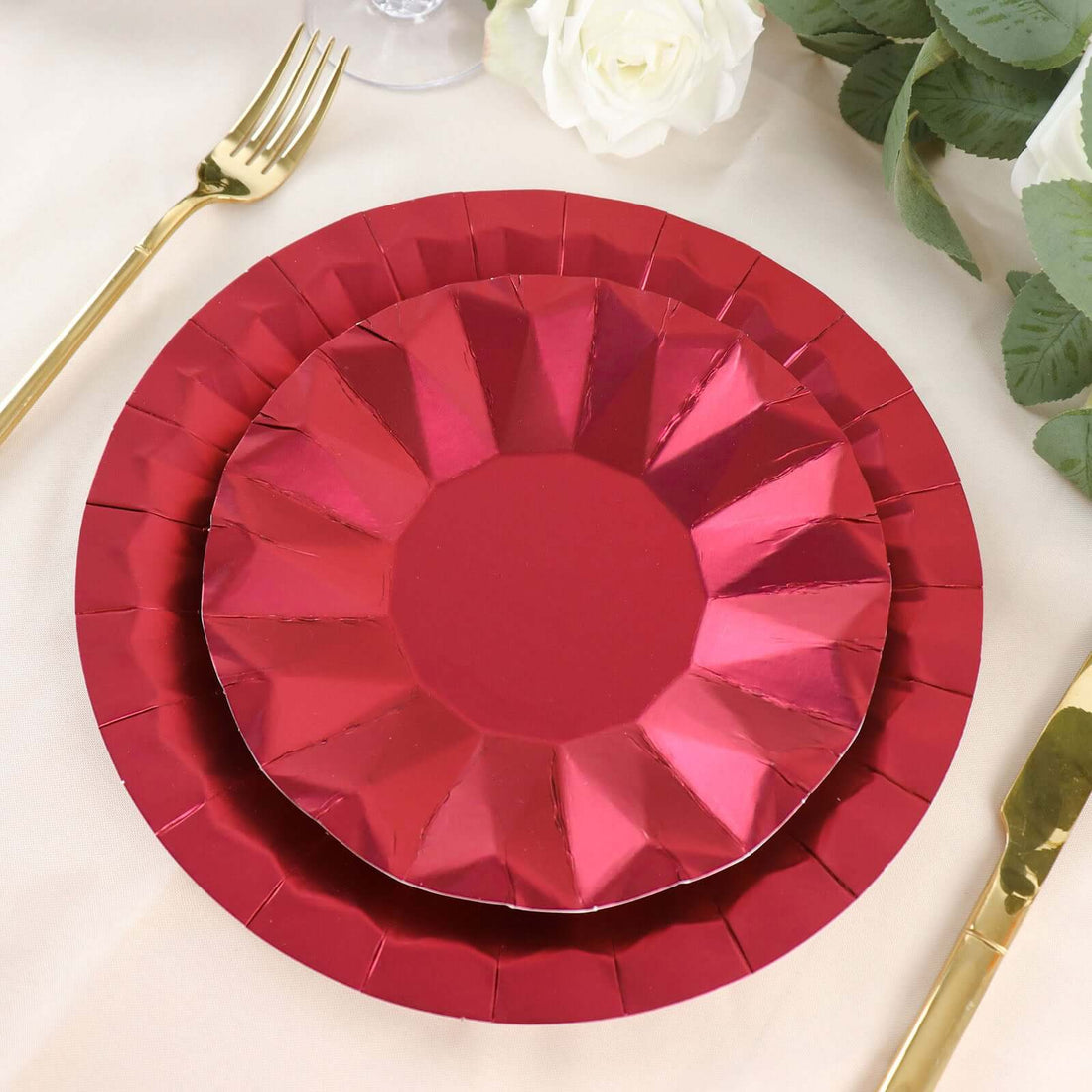 Paper Round Geometric Dessert Plates 7" Burgundy | eFavormart