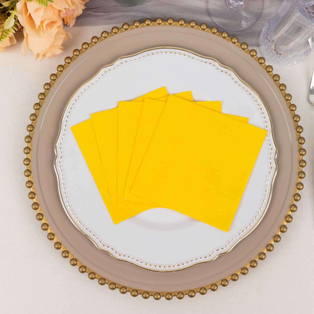 Disposable Paper Beverage Napkins 5"x5" Yellow | eFavormart