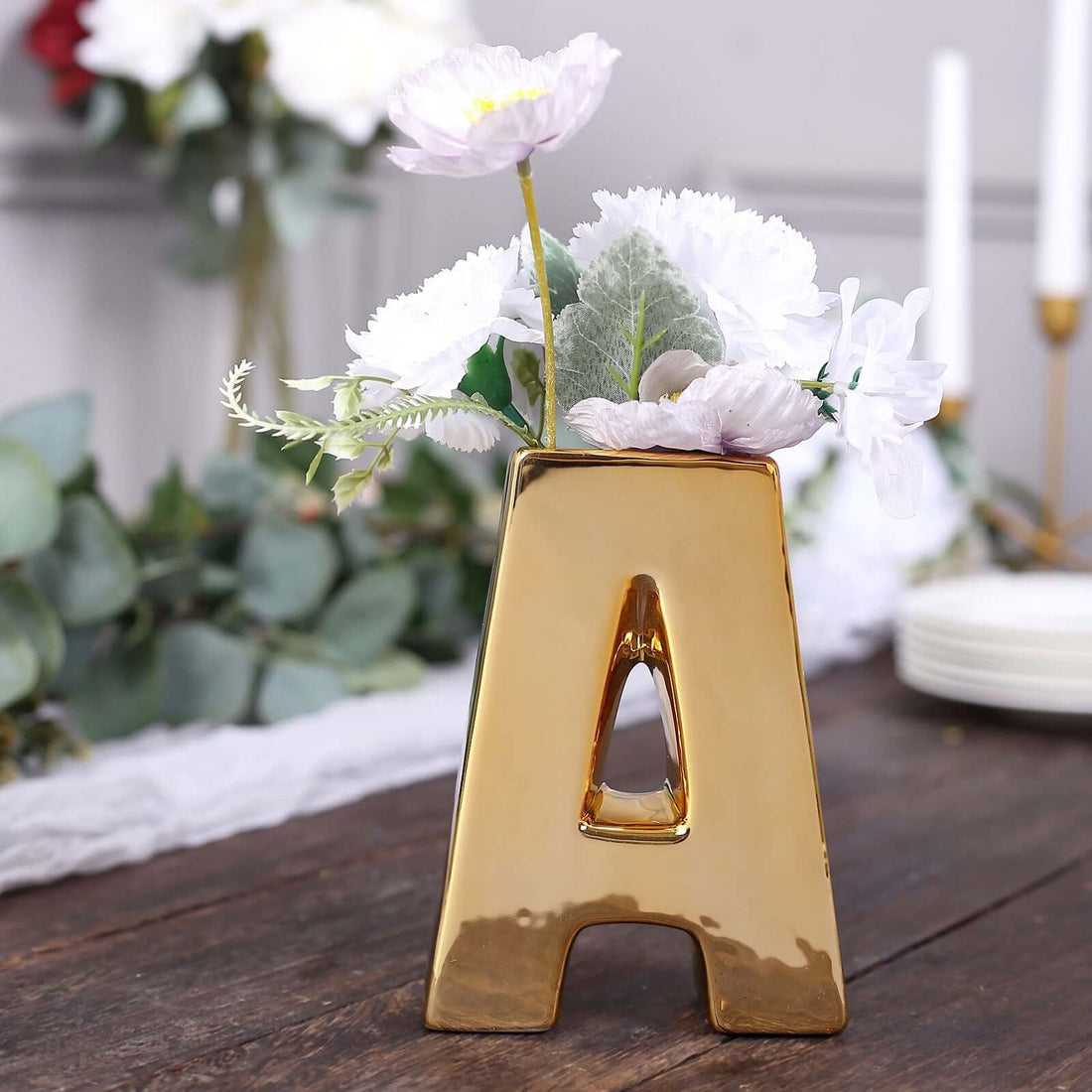 6" Ceramic Vase Letter "A" Gold | eFavormart