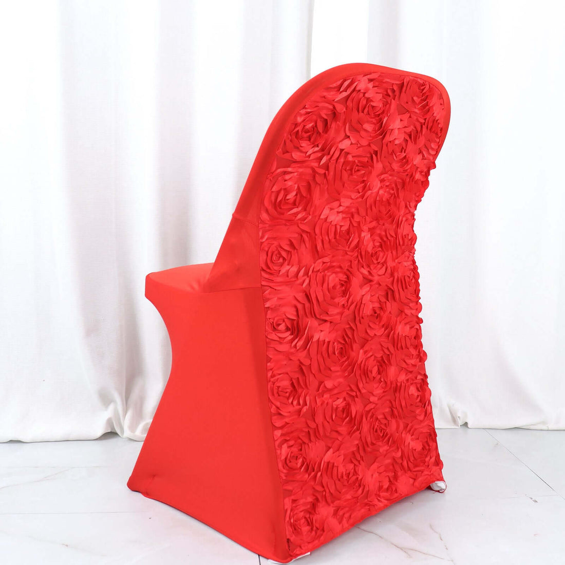 Satin Rosette Spandex Chair Cover Red | eFavormart