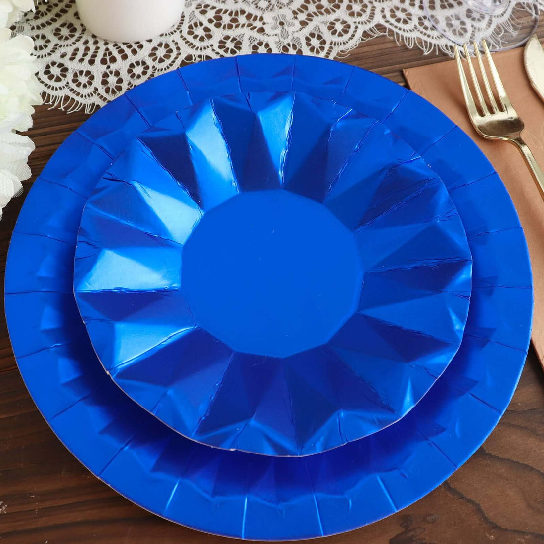 Paper Round Geometric Dessert Plates 7" Royal Blue | eFavormart