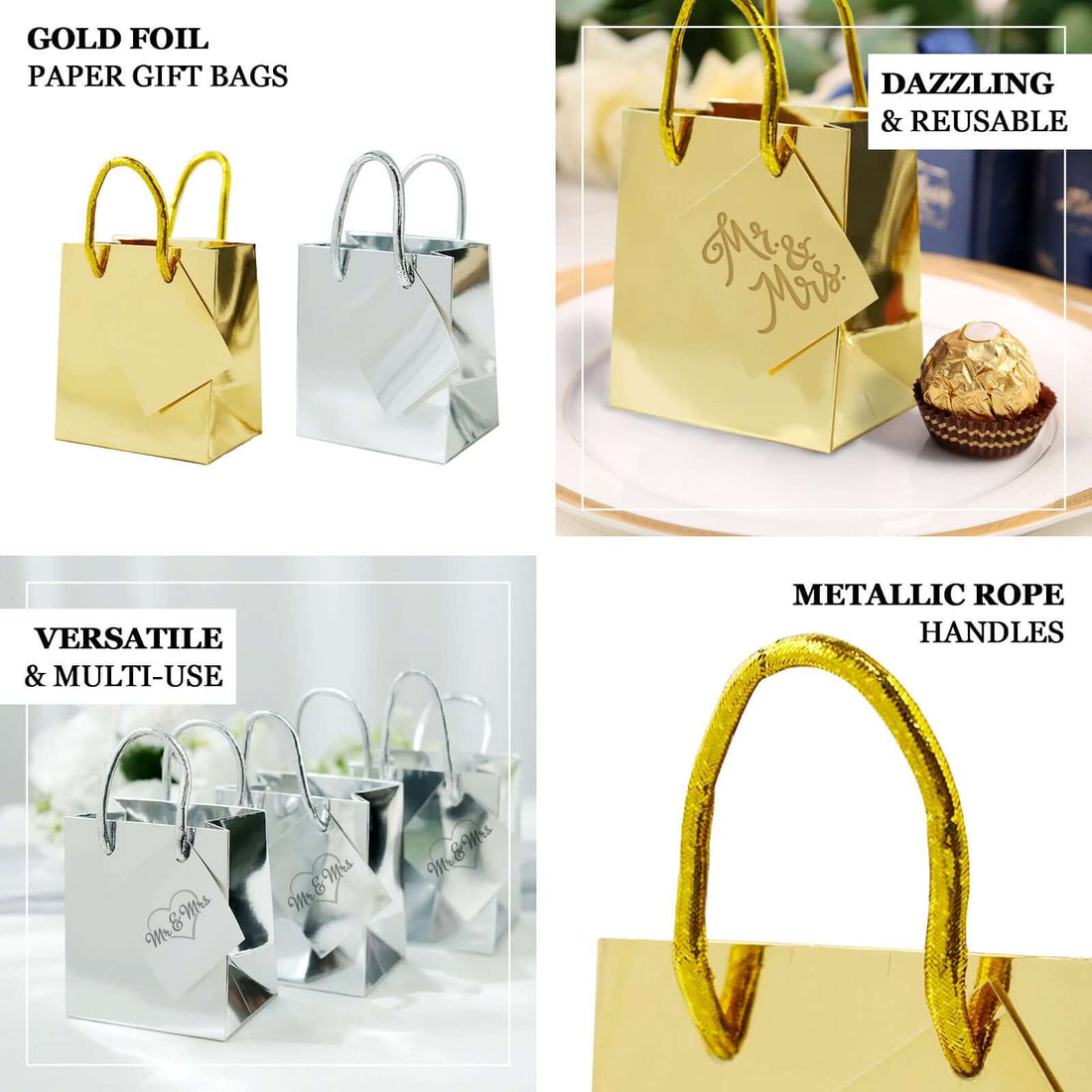12-Pack 5" Silver Foil Paper Gift Bags | eFavormart