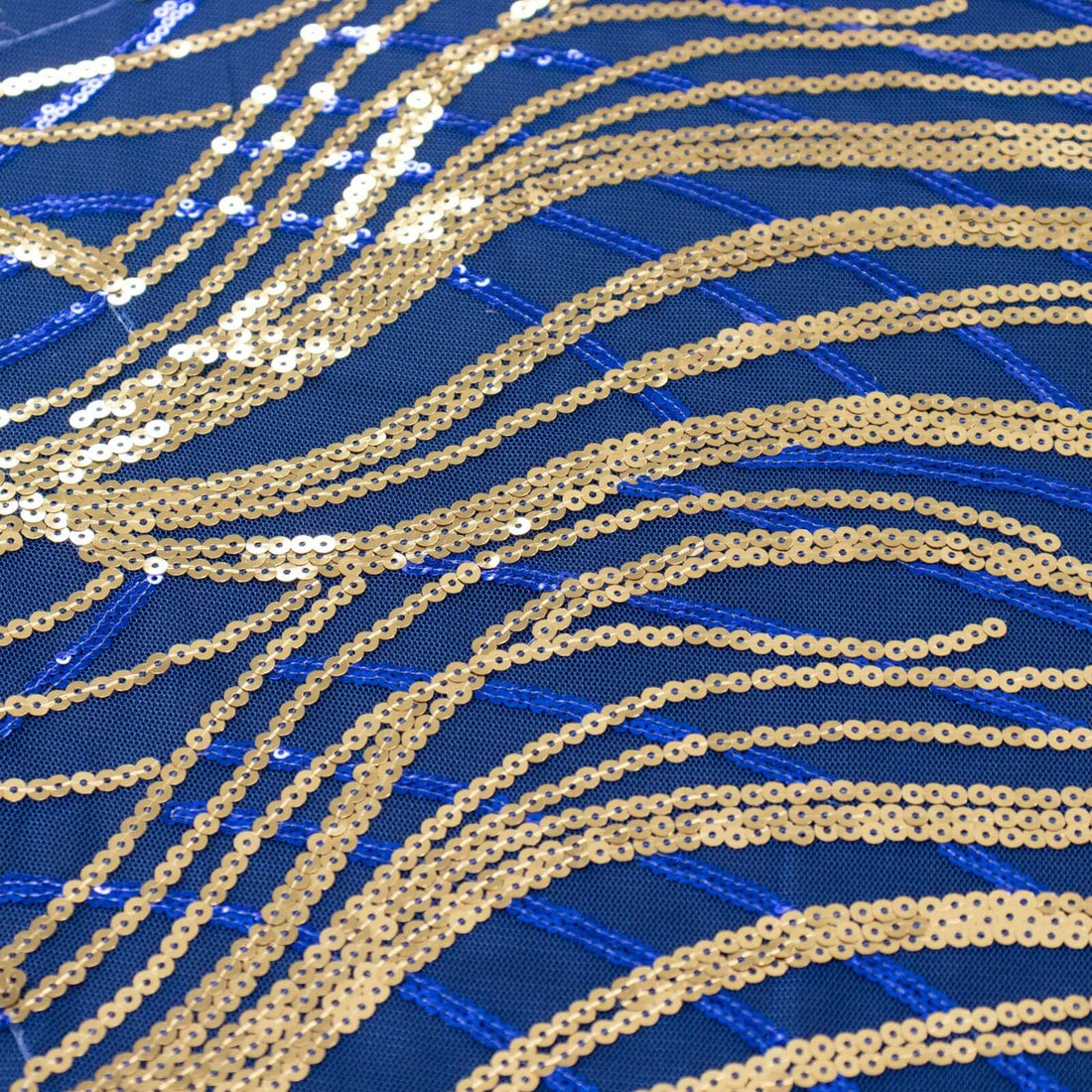 Wave Sequin Table Runner 12"x108" Royal Blue/Gold | eFavormart