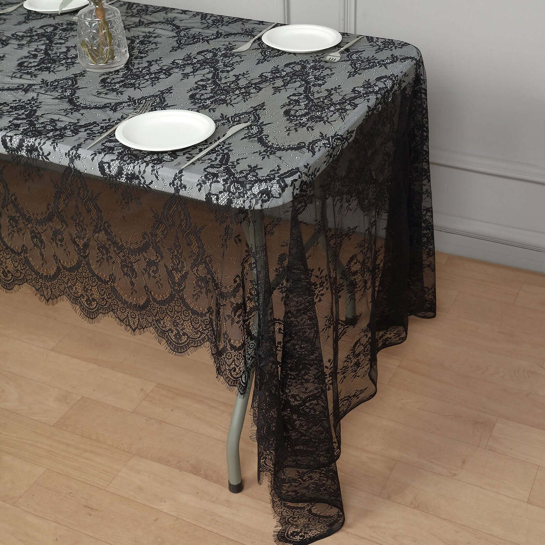 Lace Rectangle Tablecloth 60"x120" Black | eFavormart