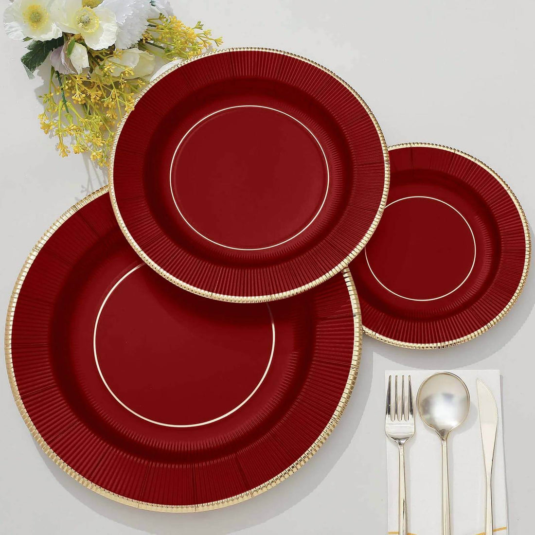 25pk 10in Paper Dinner Plates 350GSM Burgundy | eFavormart