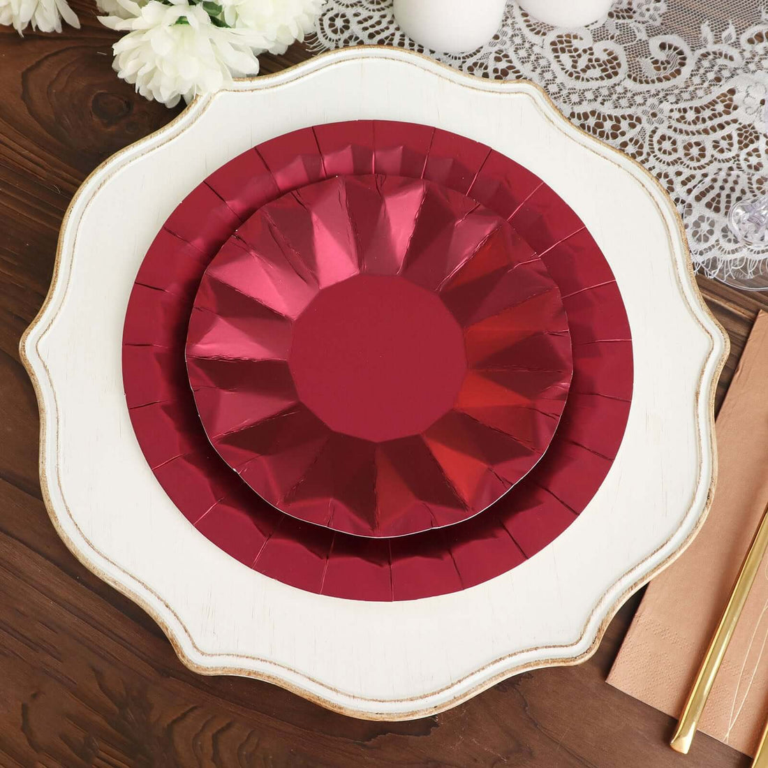 Paper Round Geometric Dessert Plates 7" Burgundy | eFavormart