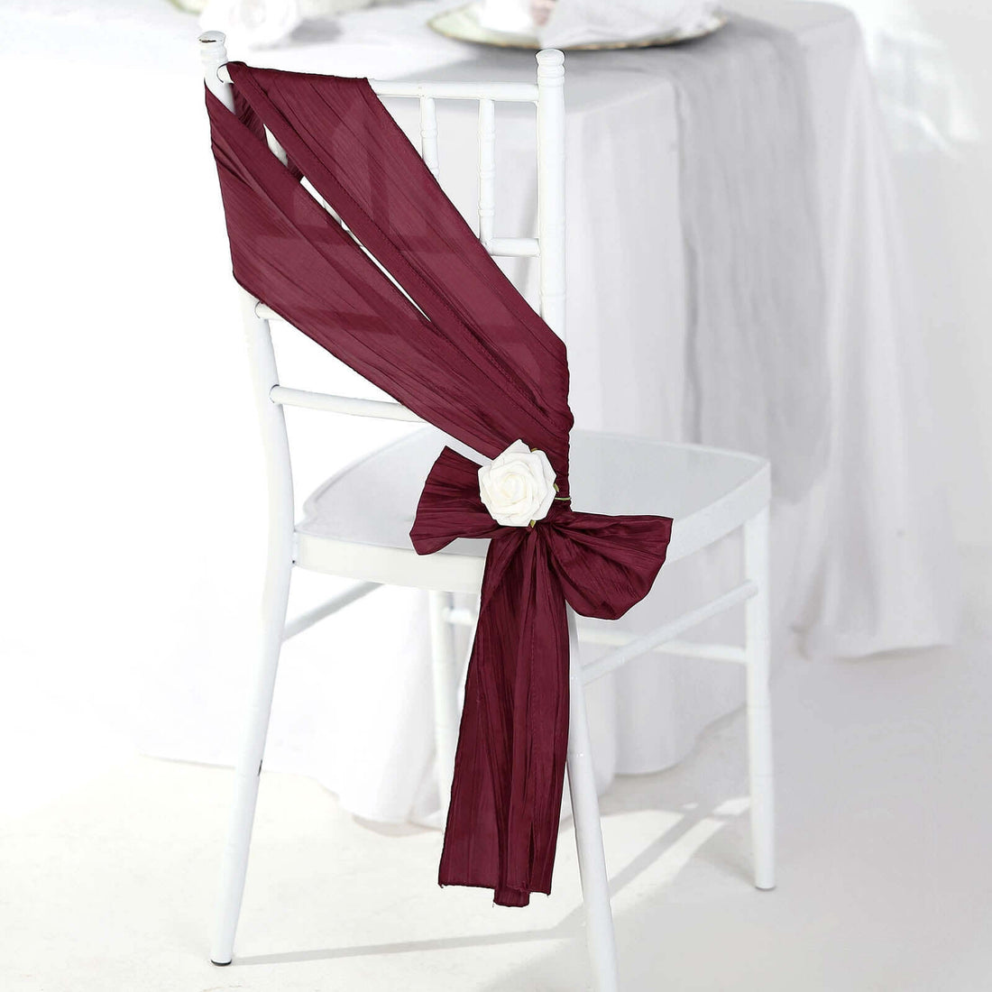 Accordion Taffeta Chair Sashes Burgundy 6"x106" | eFavormart