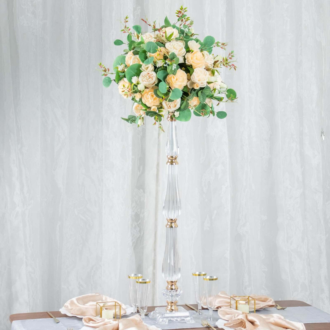 Gold/Clear Crystal Pillar Candle Stand 32" | eFavormart