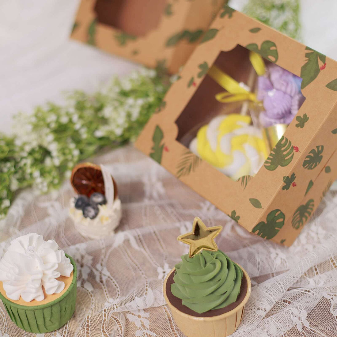 Cardboard Cookie Boxes 6"x6"x3" Tropical Leaf | eFavormart