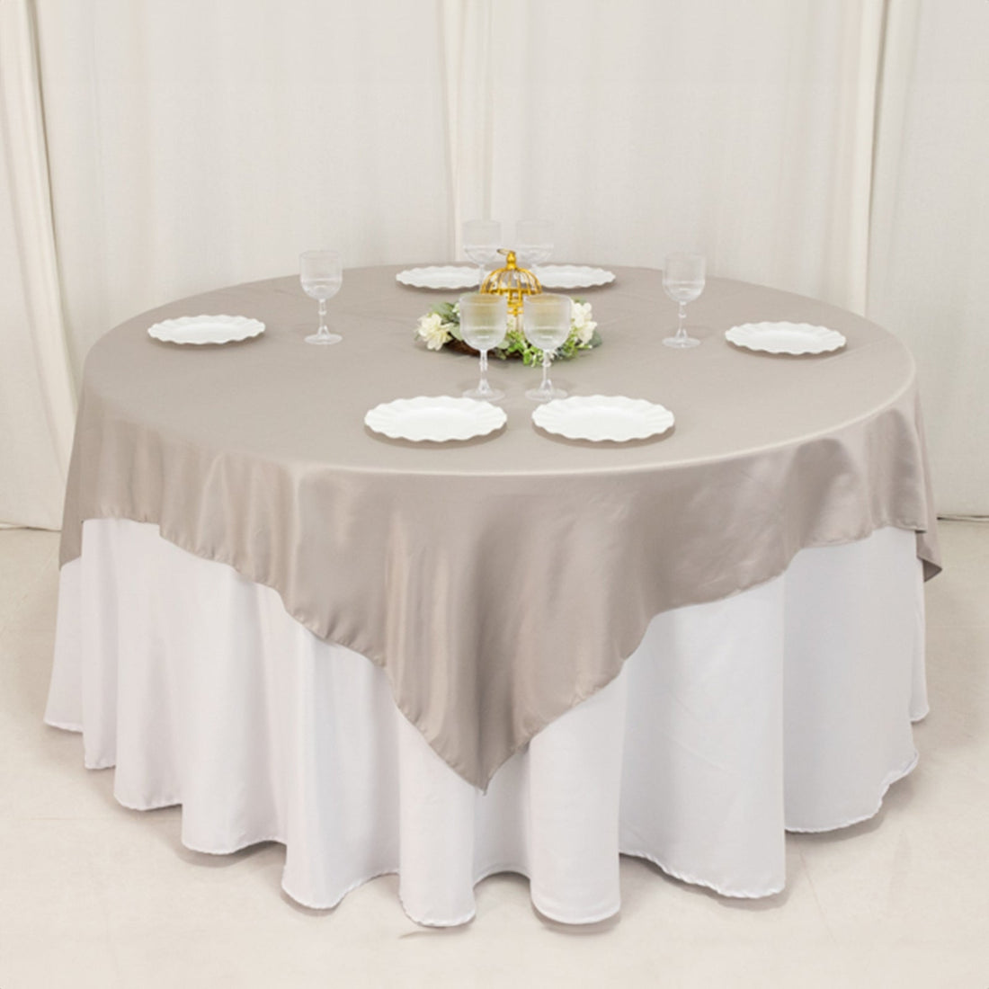 Lamour Satin Table Overlay 72"x72" Silver | eFavormart