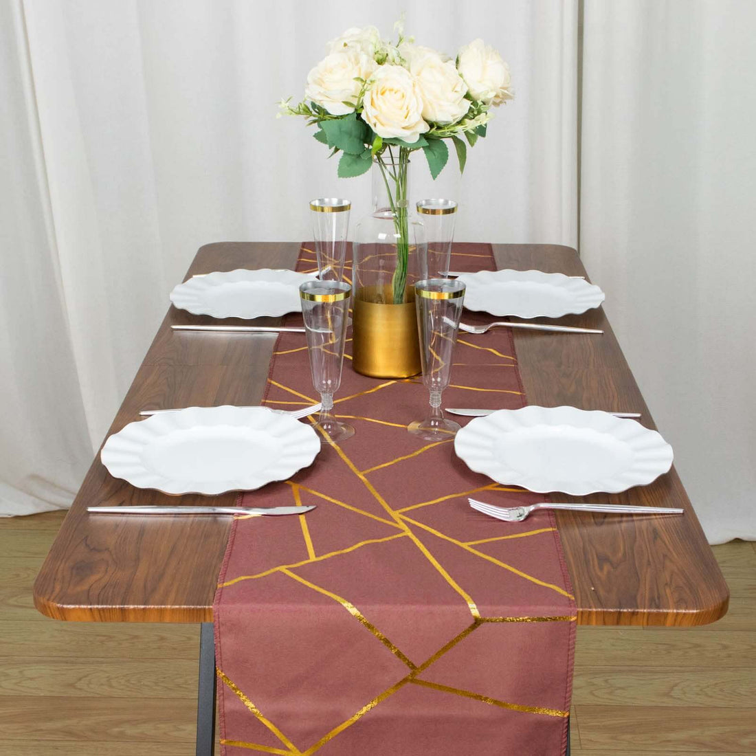 Geometric Polyester Table Runner 9ft Cinnamon Rose | eFavormart