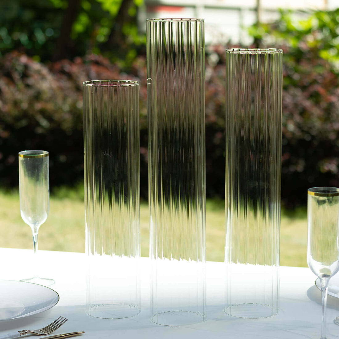Clear Ribbed Glass Hurricane Shades Set of 3 | eFavormart
