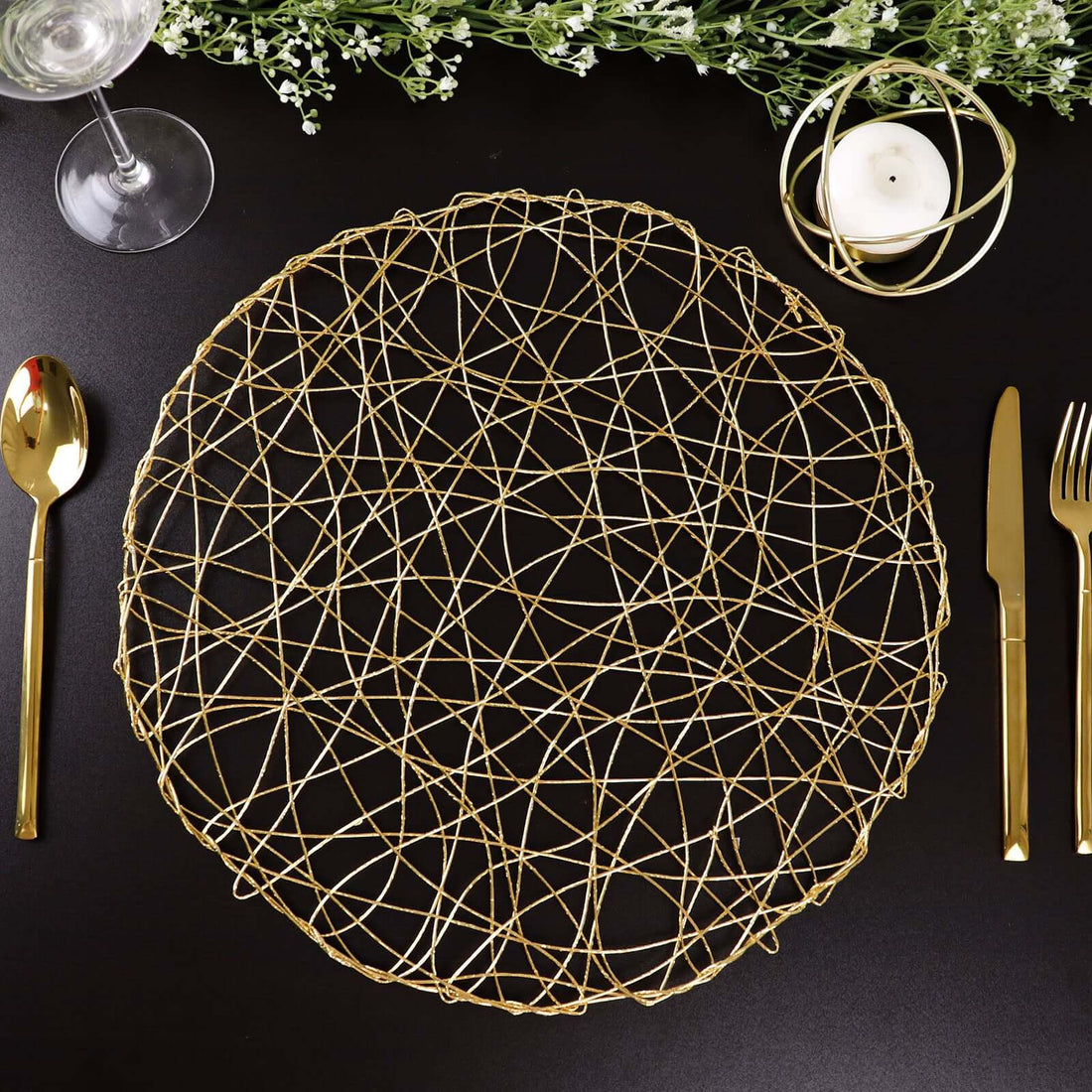 Woven Fiber Placemats Gold Round 15" | eFavormart