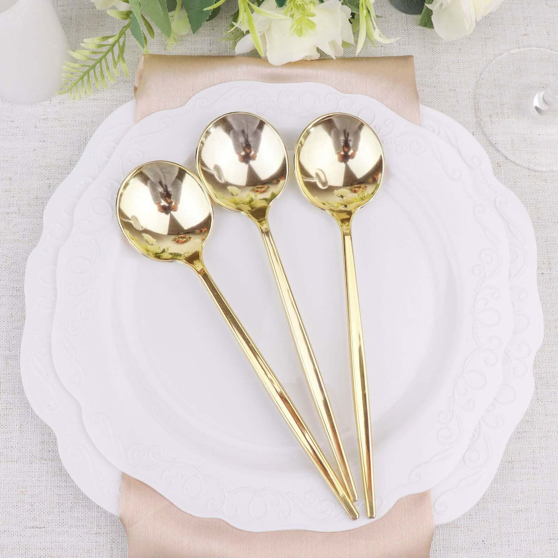 Plastic Spoons 8" Glossy Gold | eFavormart