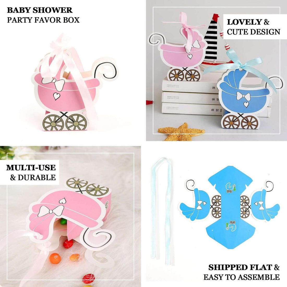Light Blue Baby Paper Stroller Gift Boxes | eFavormart