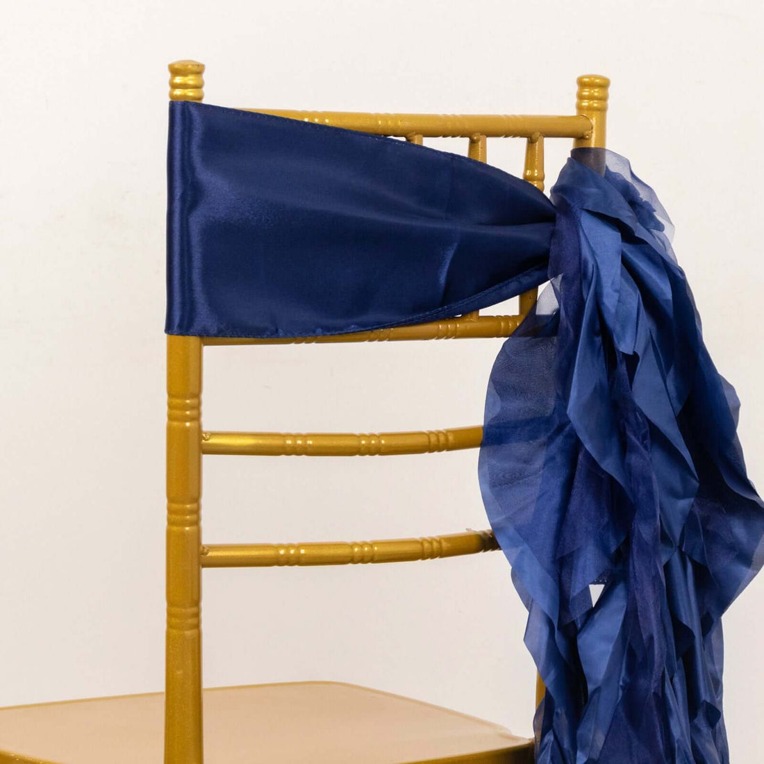 Curly Chiffon Satin Sashes Navy Blue | eFavormart