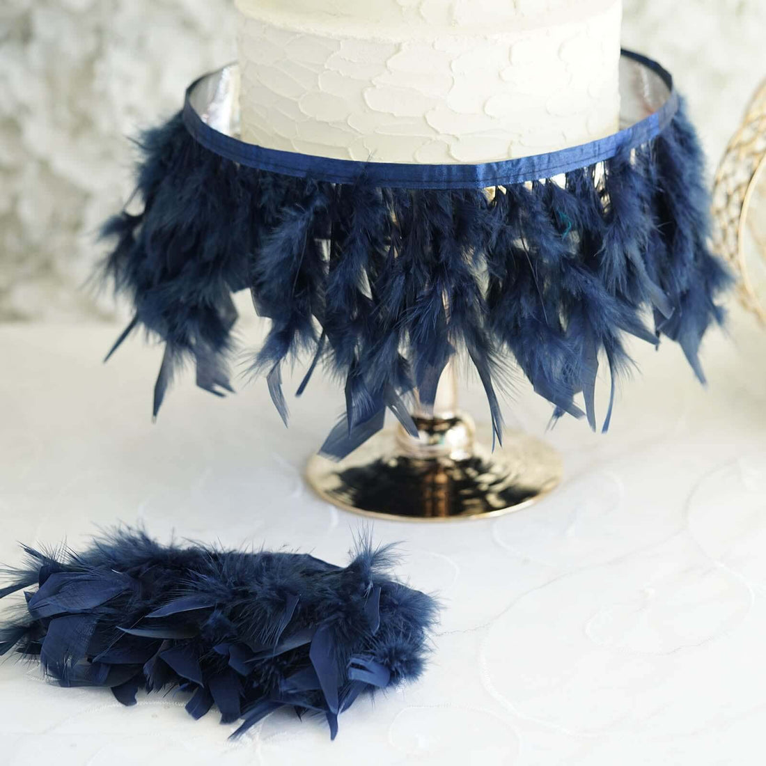 39" Navy Blue Turkey Feather Fringe Trim | eFavormart