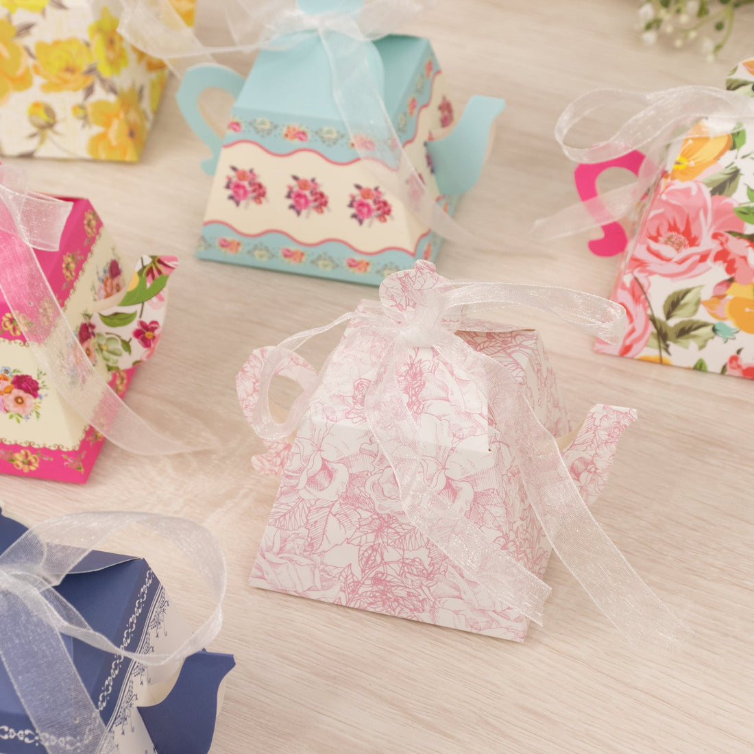 Vintage Floral Tea Pot Favor Boxes - 24 Pack | eFavormart