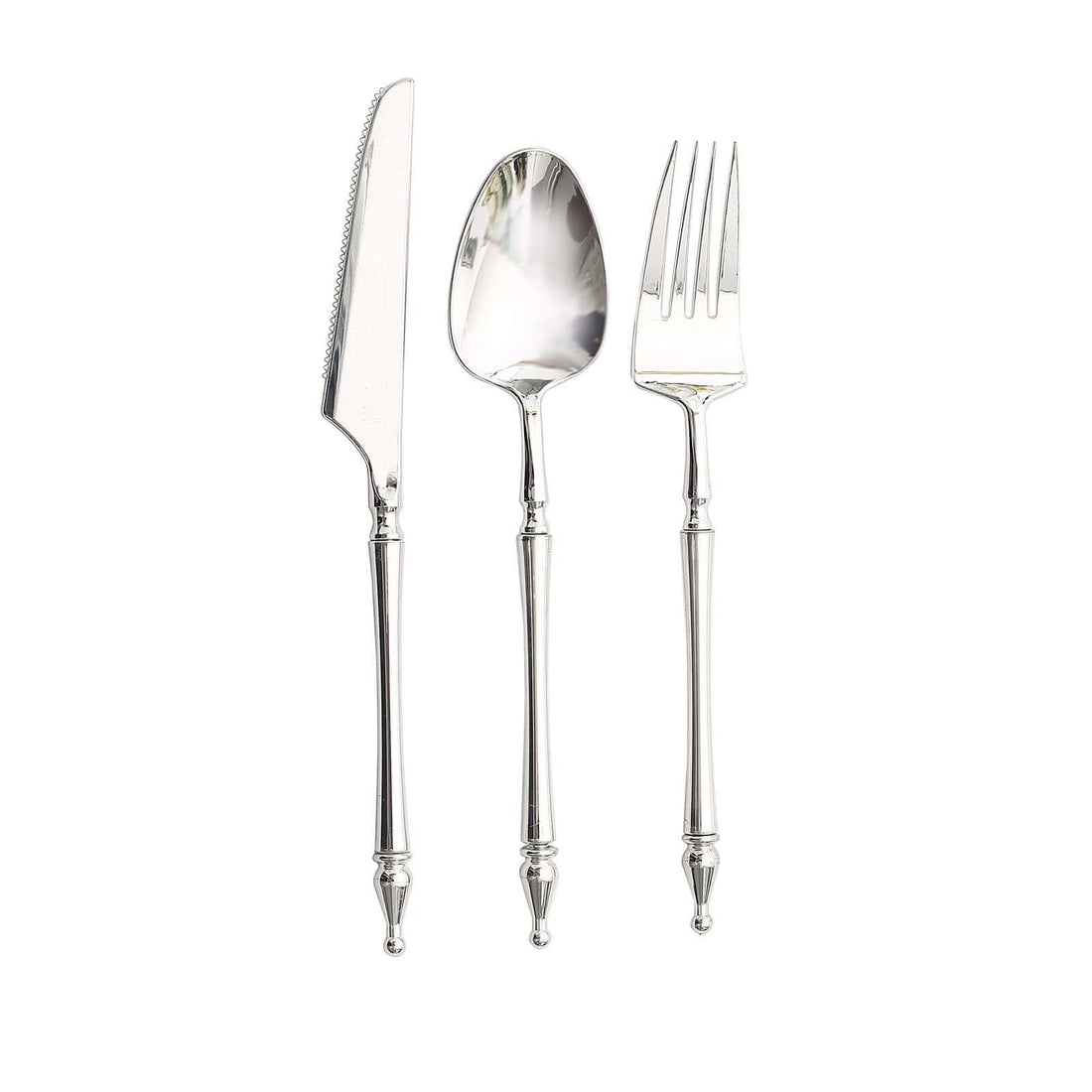 Plastic Utensil Set Silver with Roman Column Handle | eFavormart