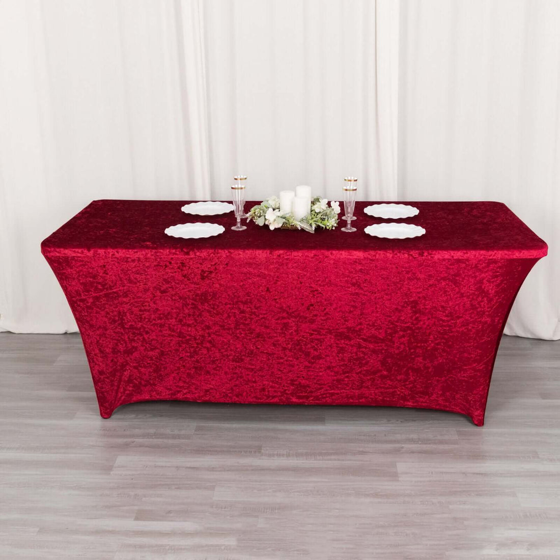 Crushed Velvet Fitted Table Cover 6ft Red | eFavormart