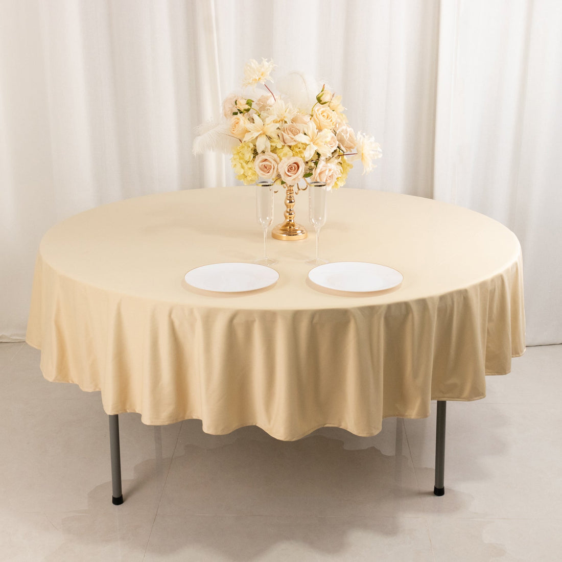 Premium Scuba Round Tablecloth 90" Beige | eFavormart