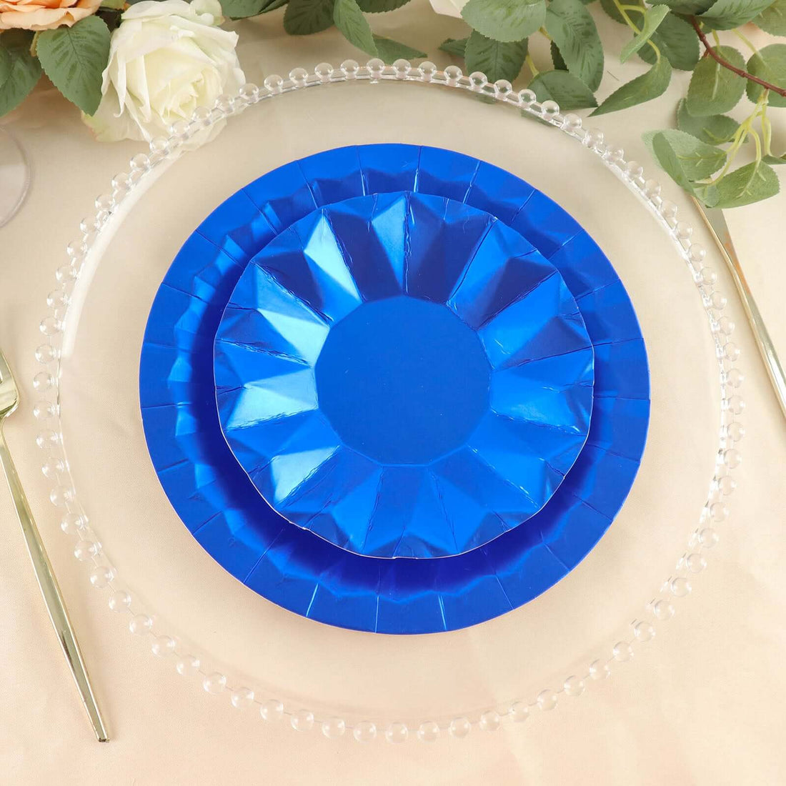 Paper Round Geometric Dessert Plates 7" Royal Blue | eFavormart