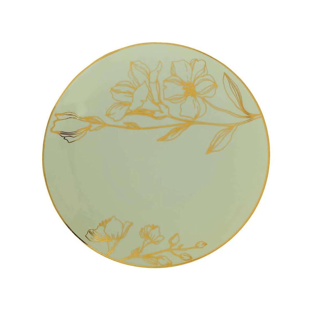 20pk 8/10in Round Plates Plastic Sage/Gold | eFavormart