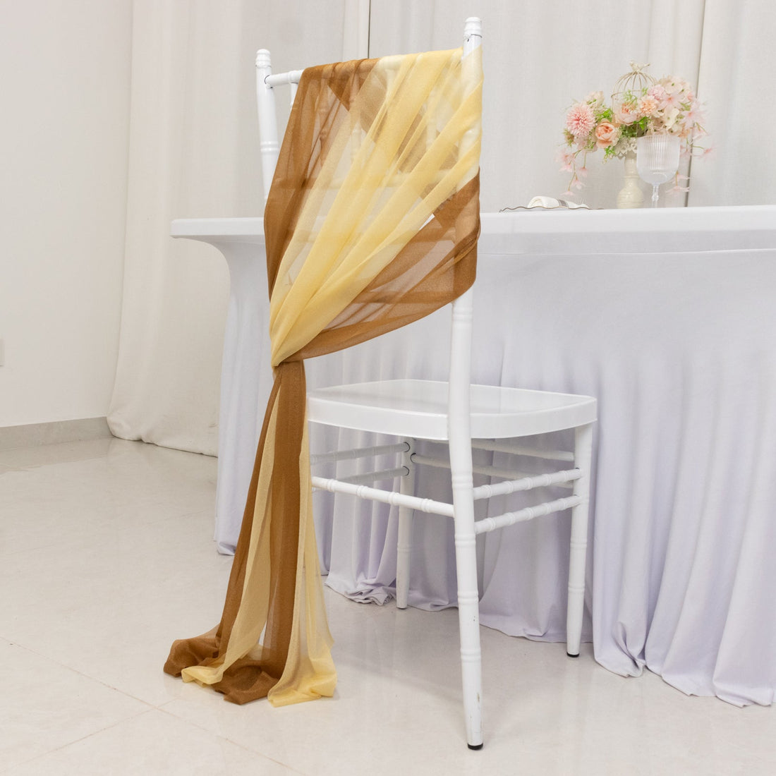 20pk Sheer Chair Sash Shimmer Drape Champagne | eFavormart