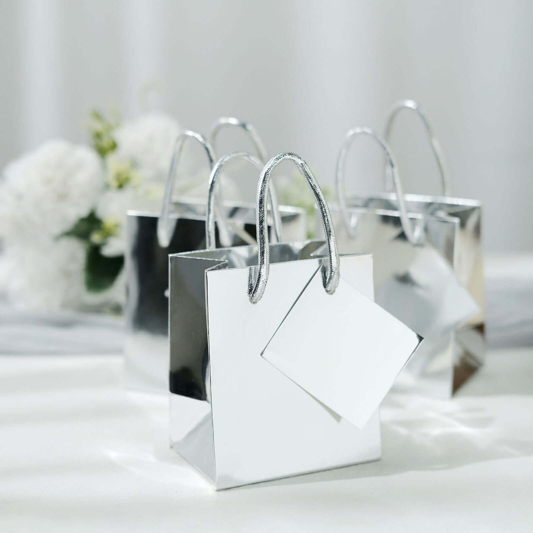 12-Pack 5" Silver Foil Paper Gift Bags | eFavormart