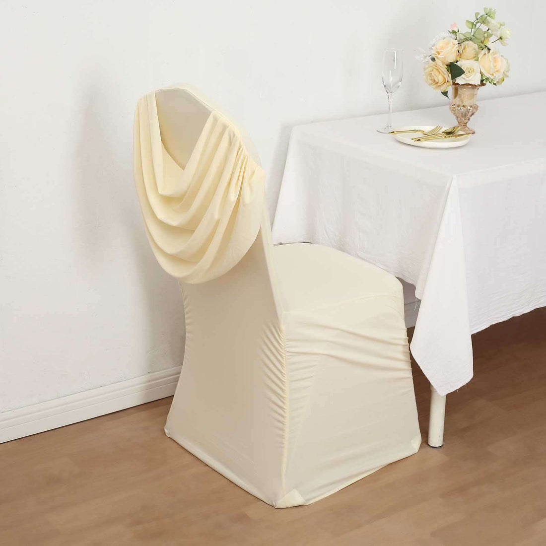 Ruched Spandex Banquet Chair Cover Ivory | eFavormart