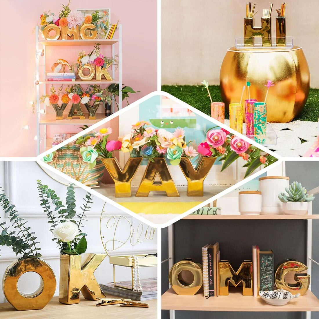 6" Ceramic Vase Letter "S" Gold | eFavormart