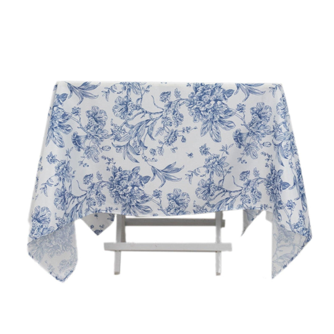 70" Blue Square Toile Polyester Tablecloth | eFavormart