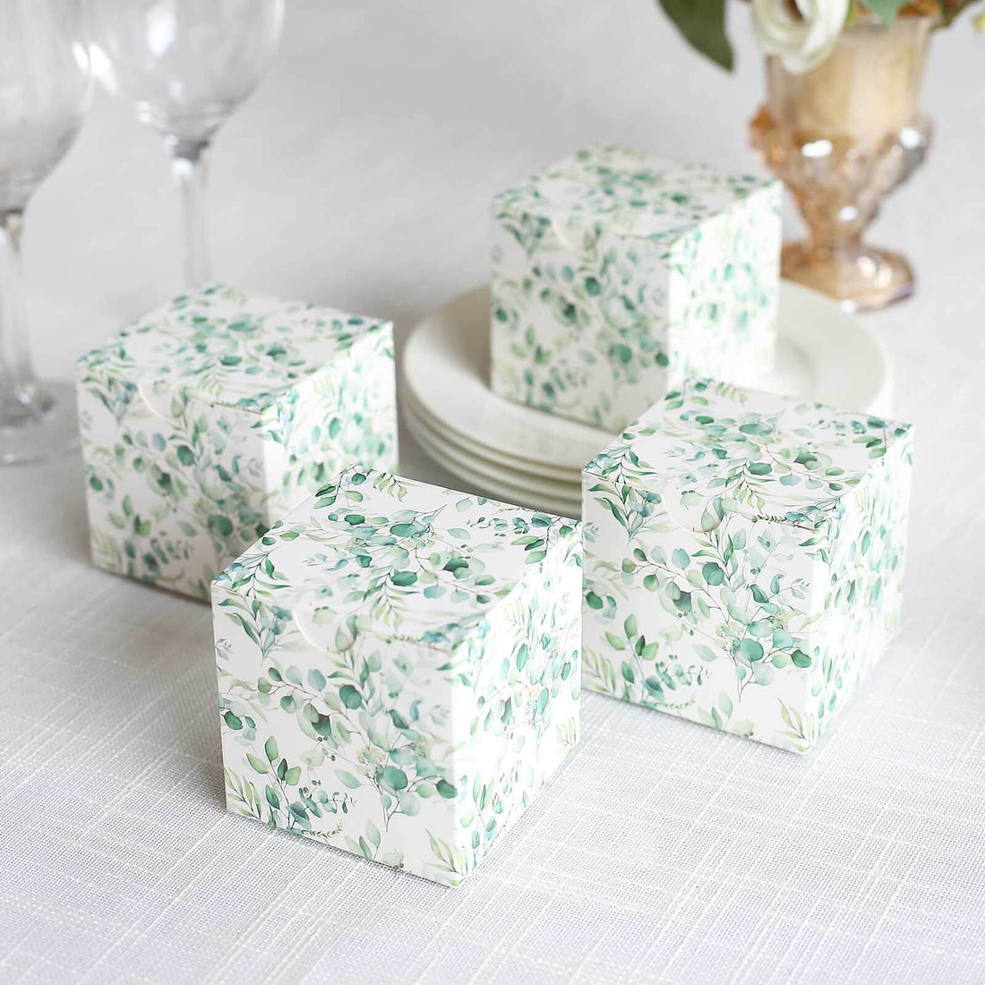 25-Pack White Green Eucalyptus Gift Boxes 3"x3"x3" | eFavormart