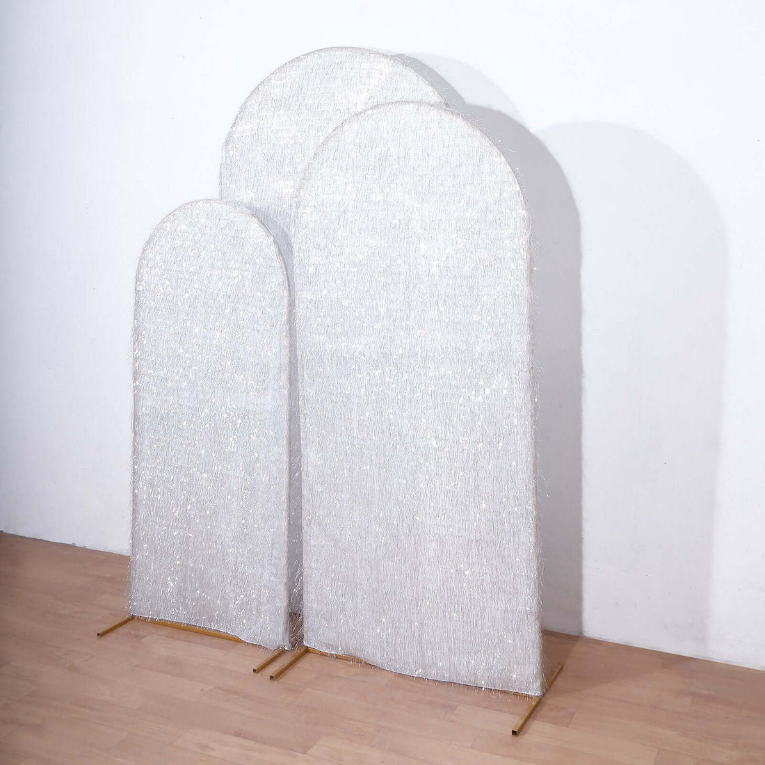 Silver Metallic Fringe Chiara Backdrop Stand Covers | eFavormart
